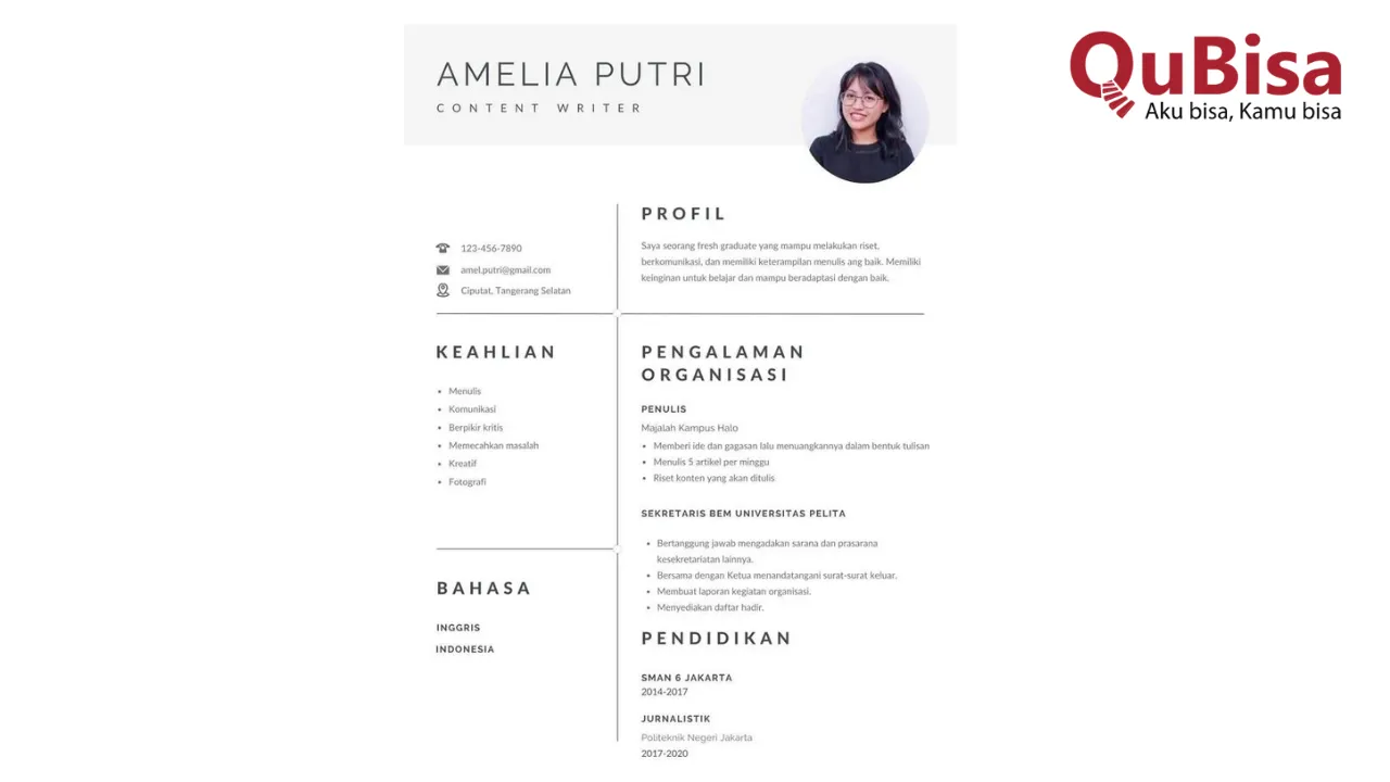 Contoh CV Fresh Graduate SMA Tanpa Pengalaman