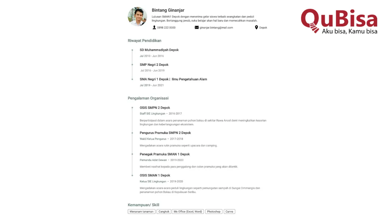 Contoh CV Fresh Graduate SMA Tanpa Pengalaman